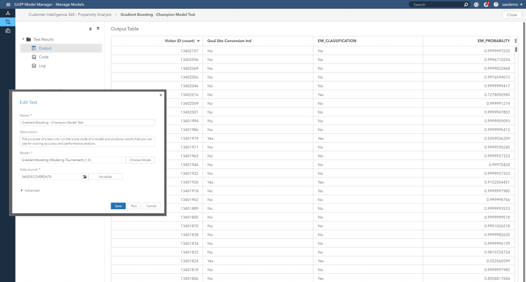 SAS Customer Intelligence 360: Model management for competitive ...