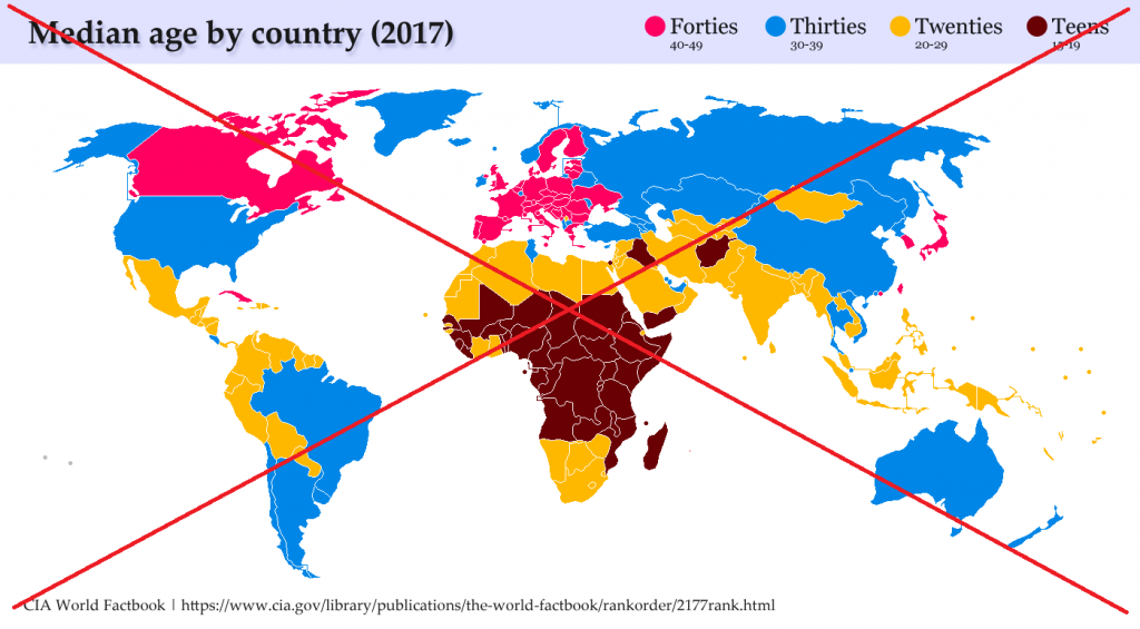 Map: Median age by country - SAS Learning Post